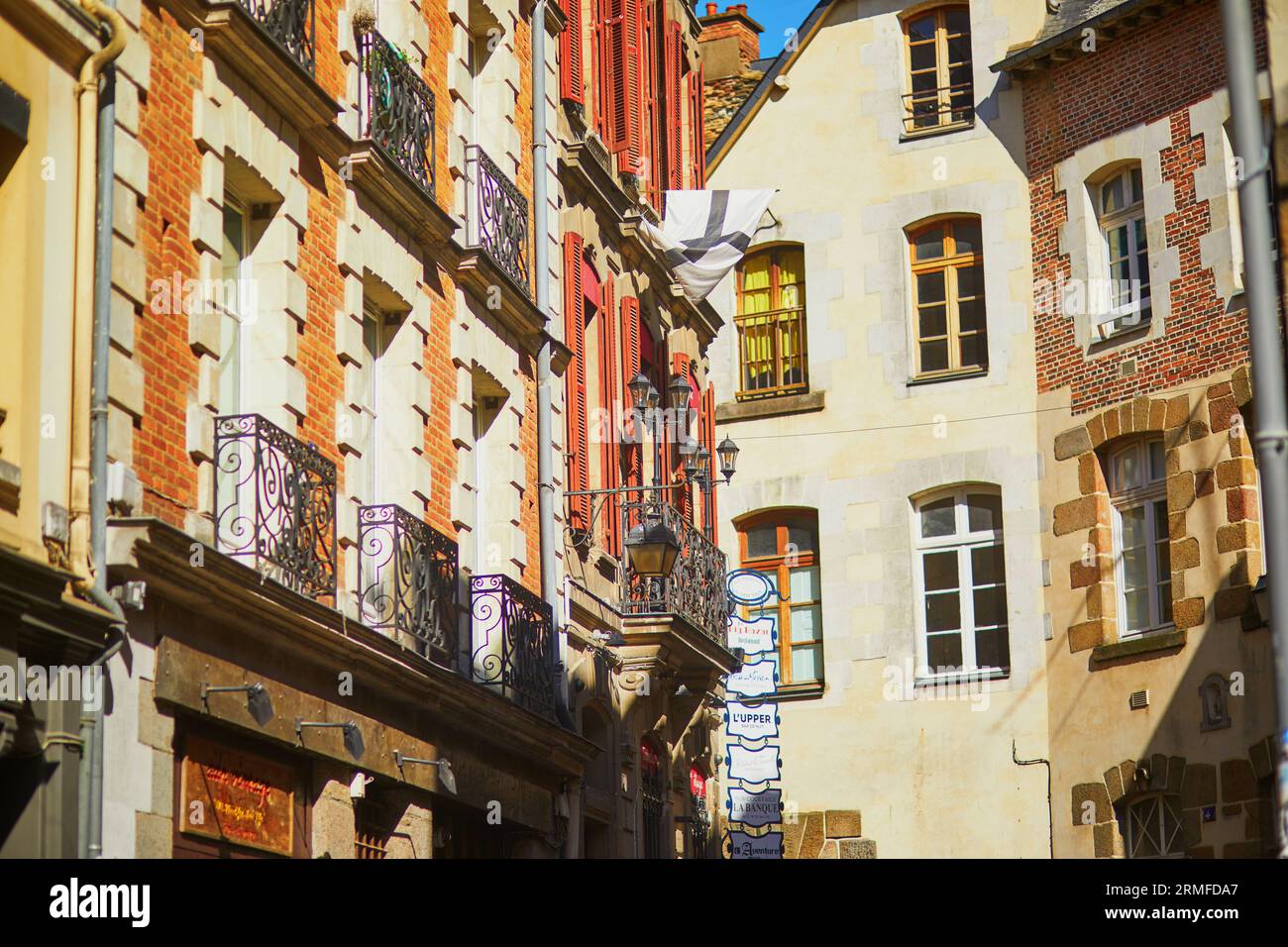 Beautiful street in medieval town of Rennes, one of the most popular ...