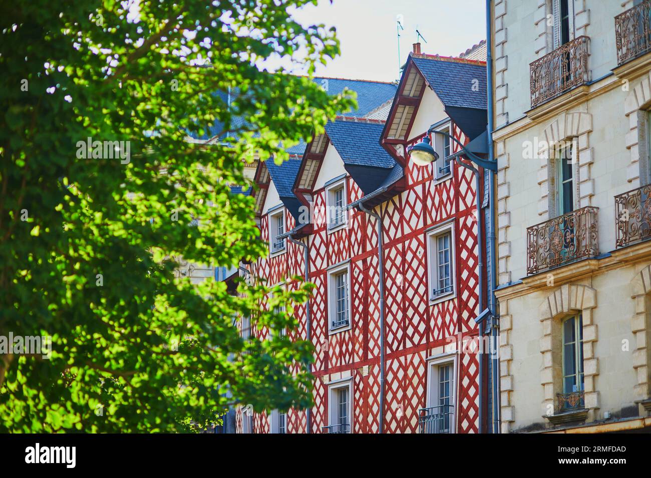 Beautiful half-timbered buildings in medieval town of Rennes, one of ...