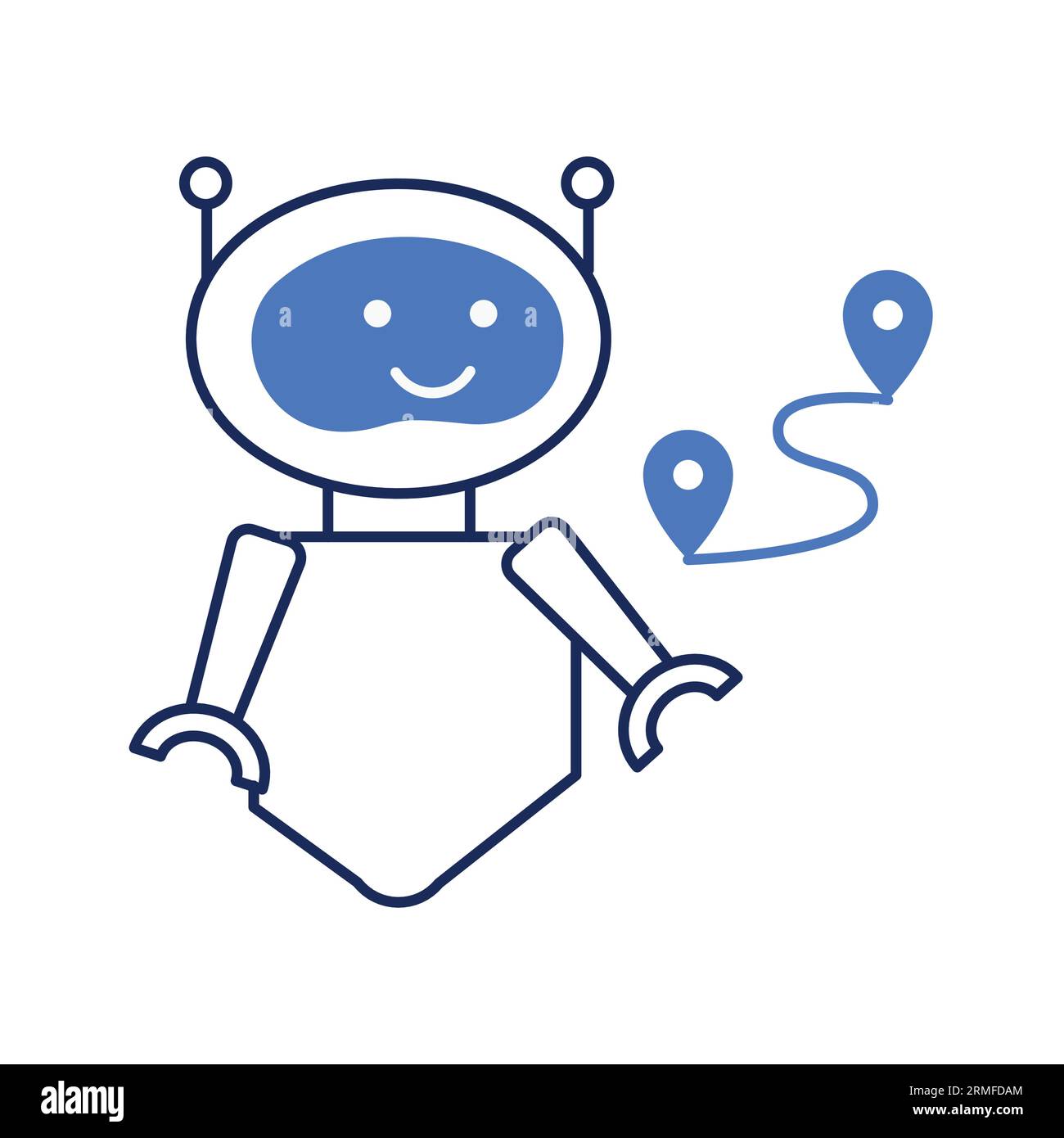 Robot with Map Pins Icon: A Symbol of Navigation and Direction Stock ...