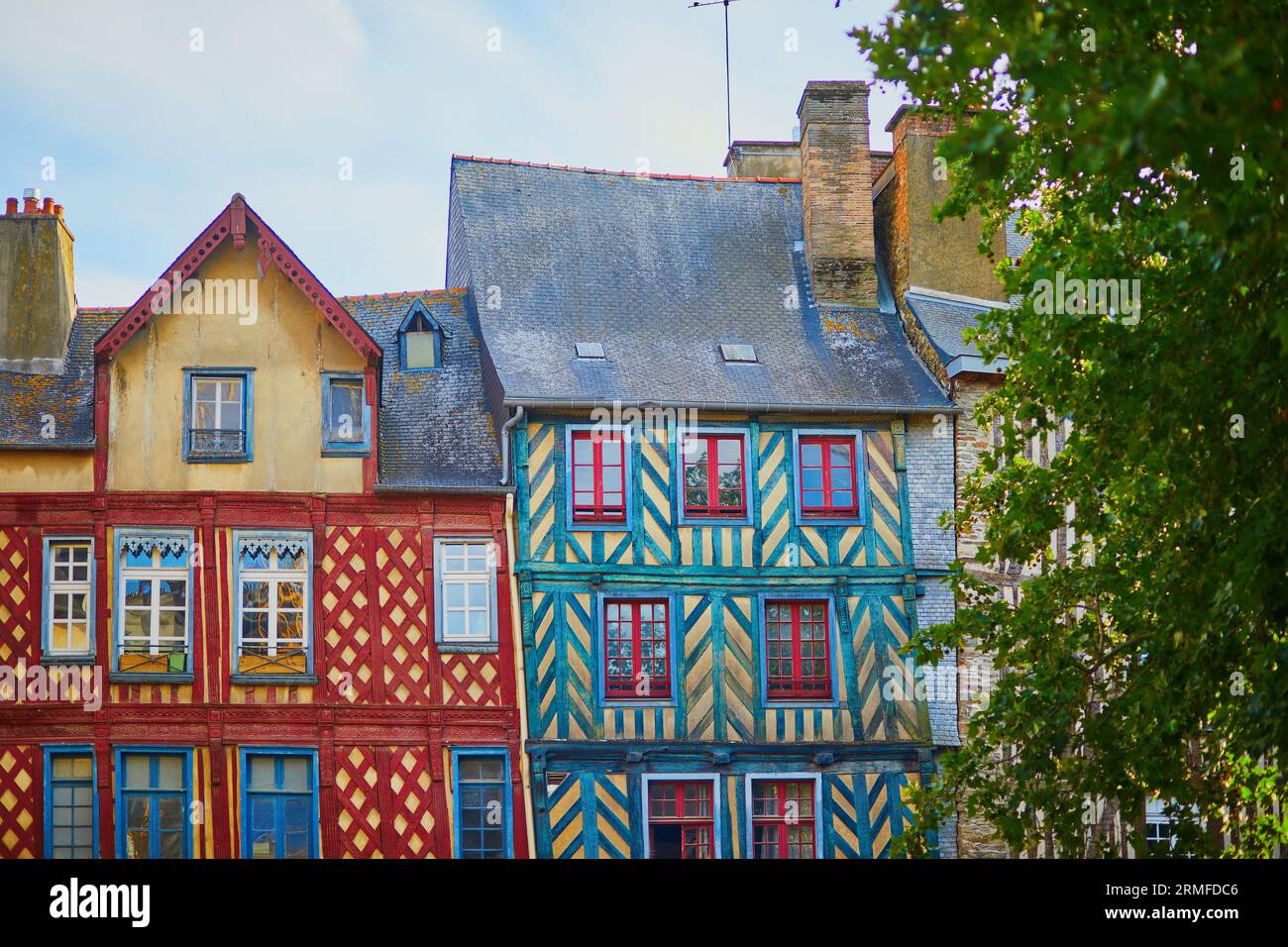 Beautiful half-timbered buildings in medieval town of Rennes, one of ...