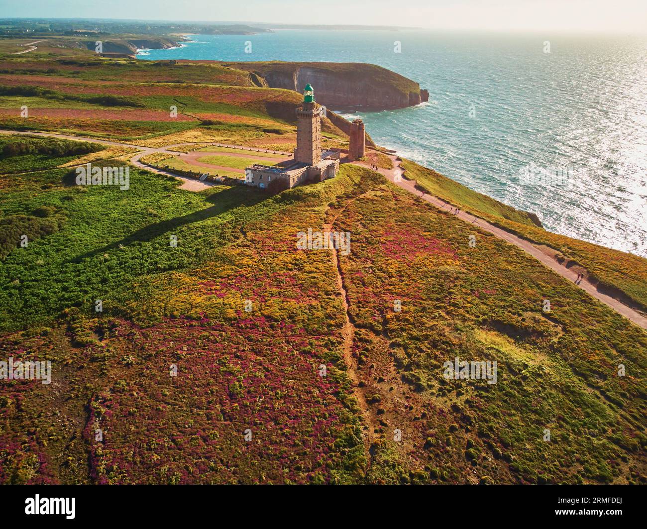 Scenic view of Cape Frehel with its lighthouse, one of the most popular ...