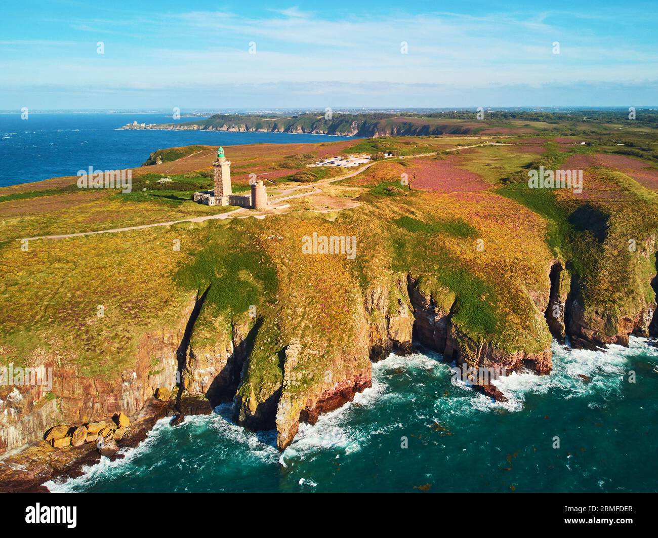 Scenic view of Cape Frehel with its lighthouse, one of the most popular ...
