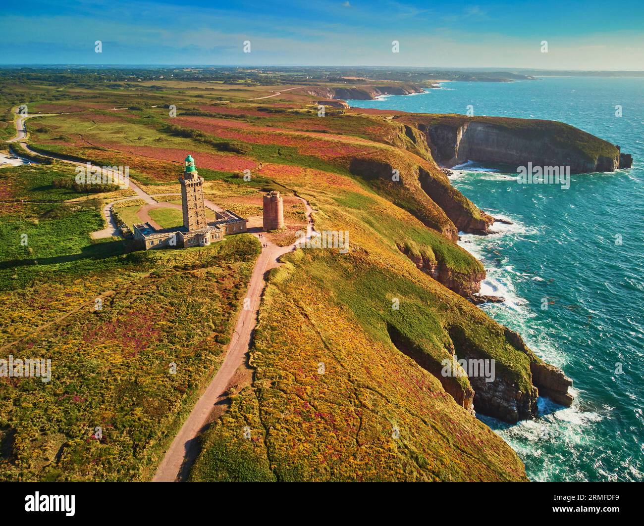 Scenic view of Cape Frehel with its lighthouse, one of the most popular ...