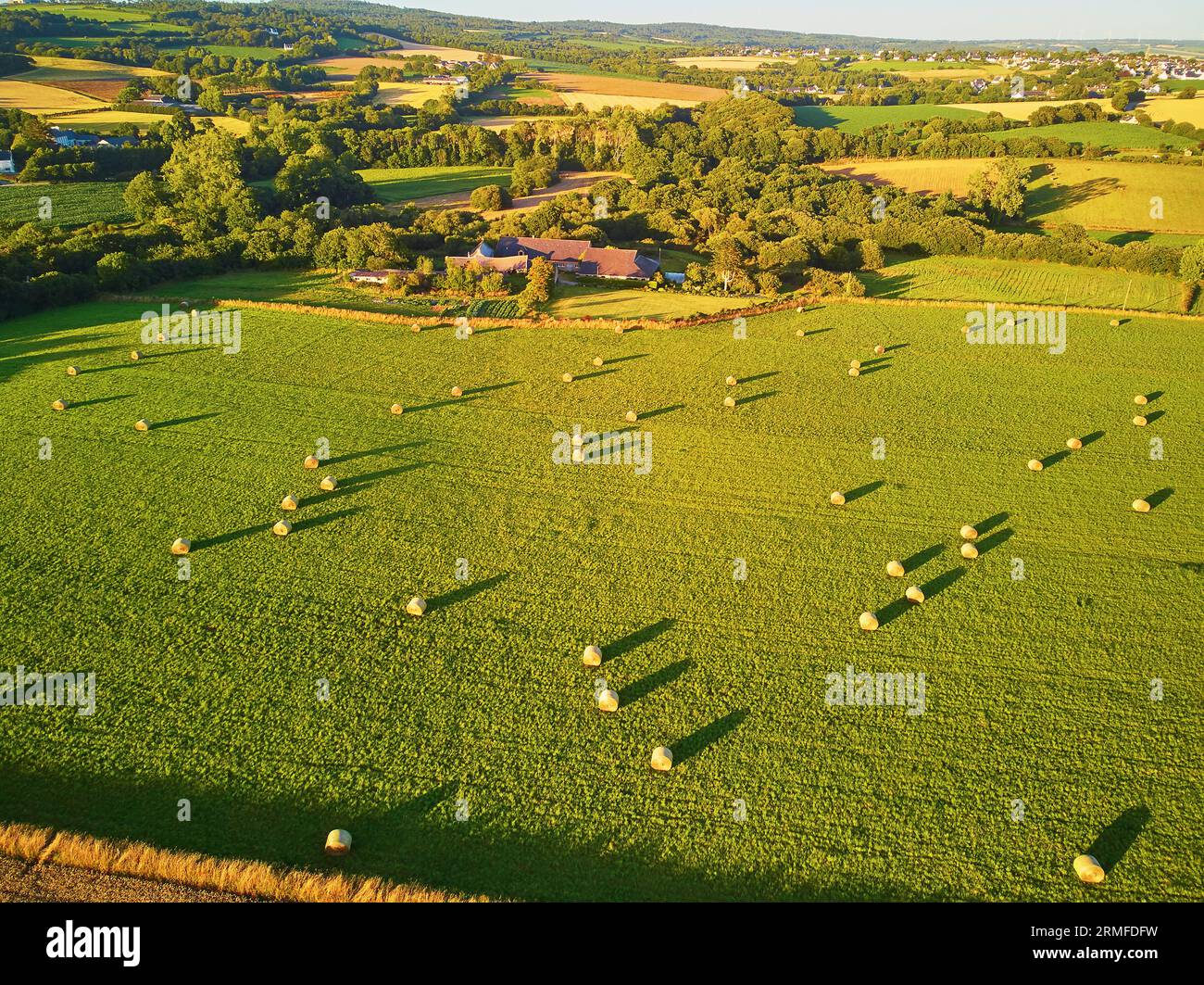 Aerial view of pastures and farmlands in Brittany, France. Beautiful ...