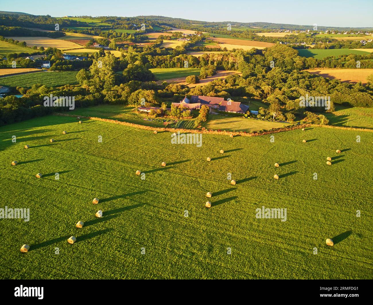 Aerial view of pastures and farmlands in Brittany, France. Beautiful ...