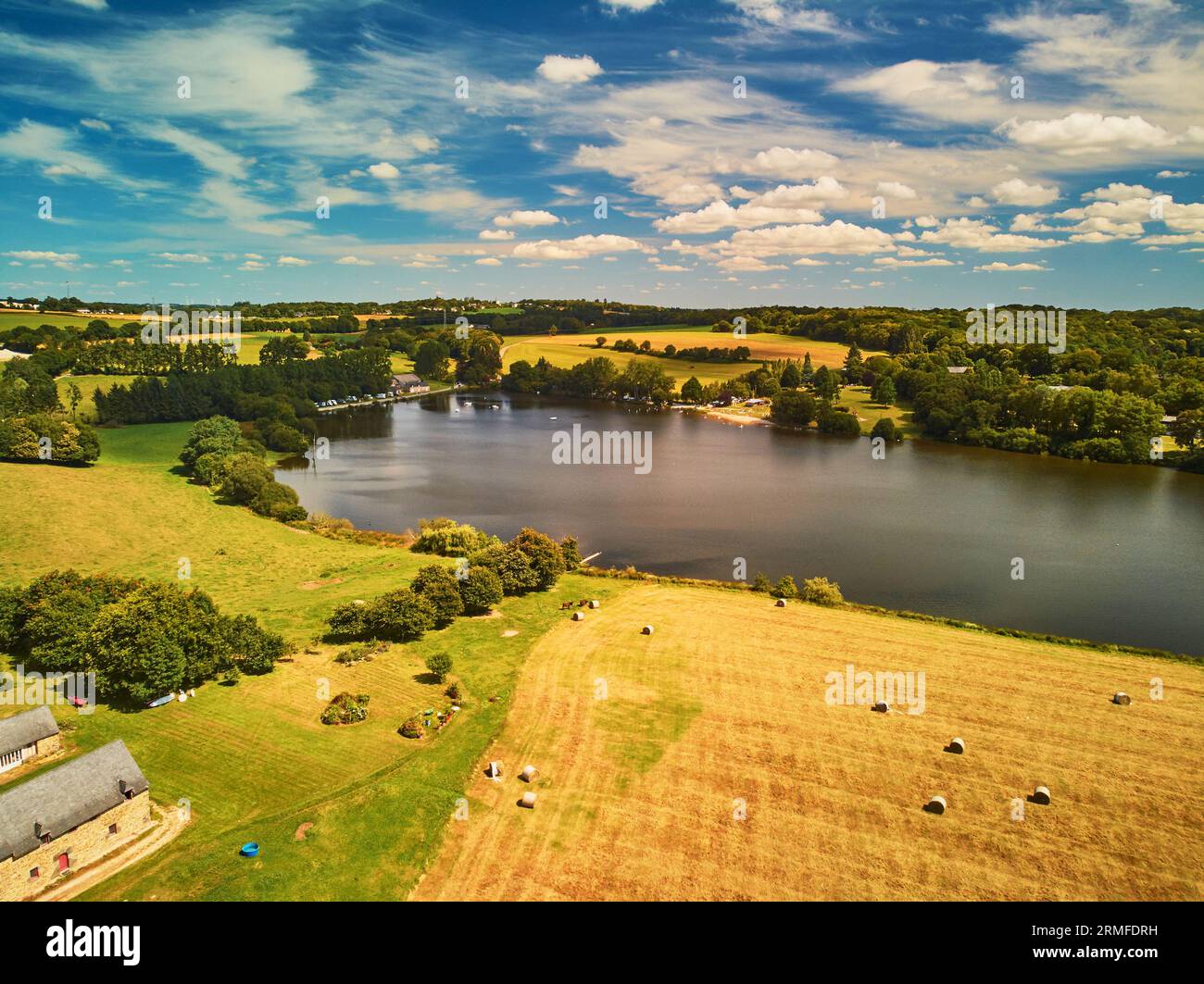 Aerial view of pastures and farmlands in Brittany, France. Beautiful ...