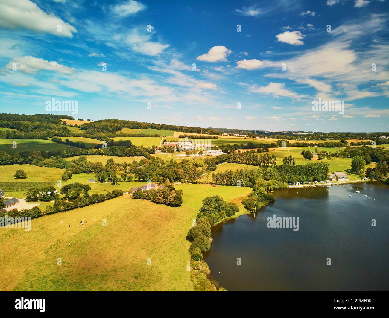 Aerial view of pastures and farmlands in Brittany, France. Beautiful ...