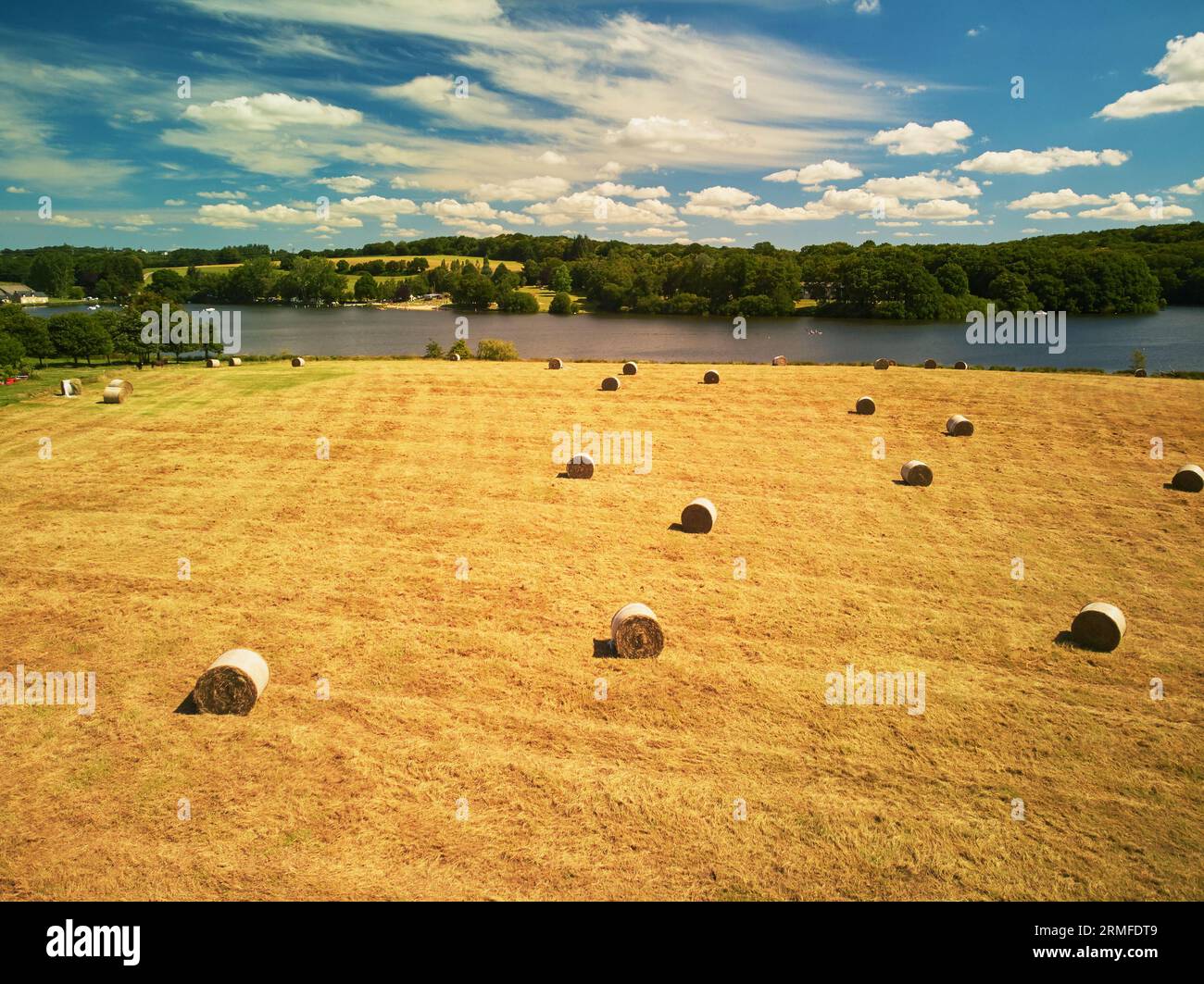 Aerial view green countryside meadows dawn hi-res stock photography and ...