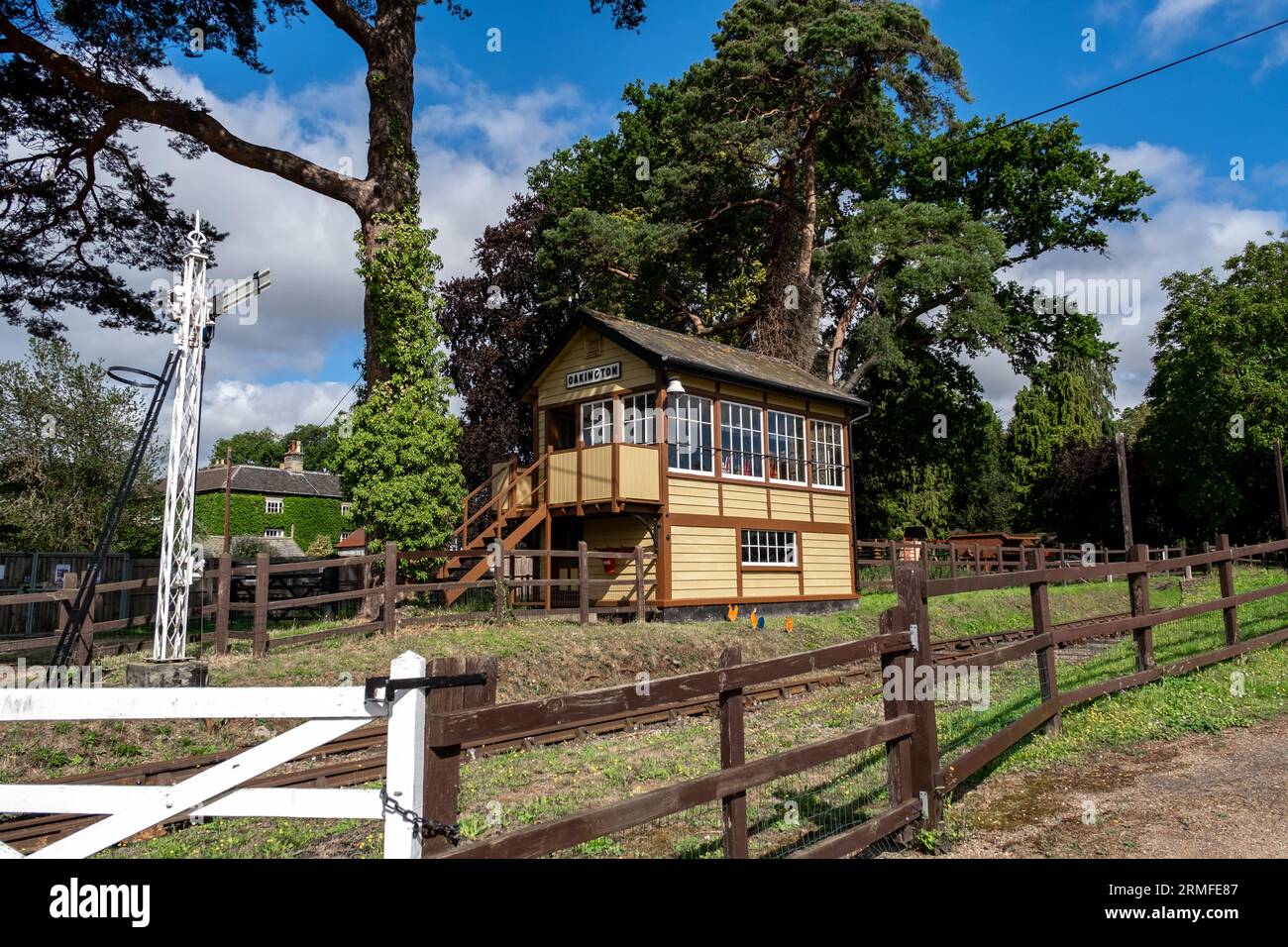 Bressingham, Norfolk, UK – August 21 2023. Traditional wooden signal ...