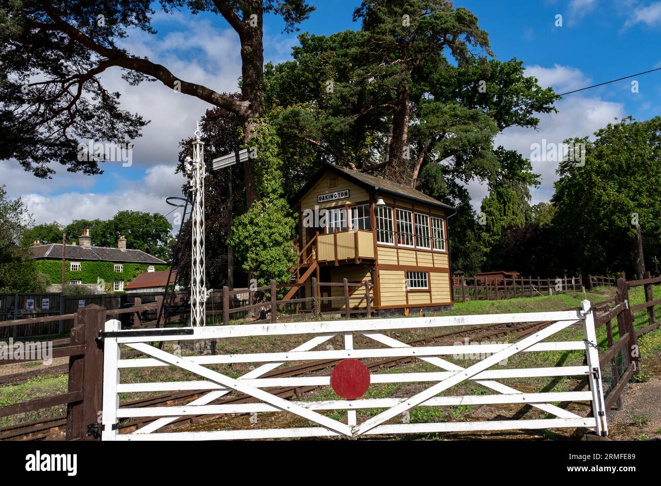 Bressingham, Norfolk, UK – August 21 2023. Traditional wooden signal ...