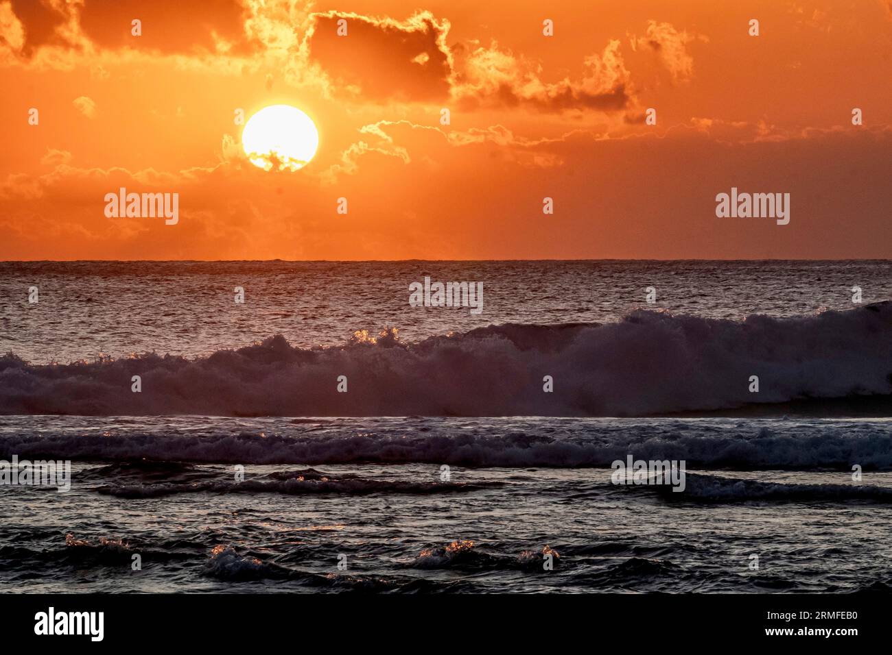 Surf and Waves of LA reunion Island Indian Ocean at sunset Stock Photo ...
