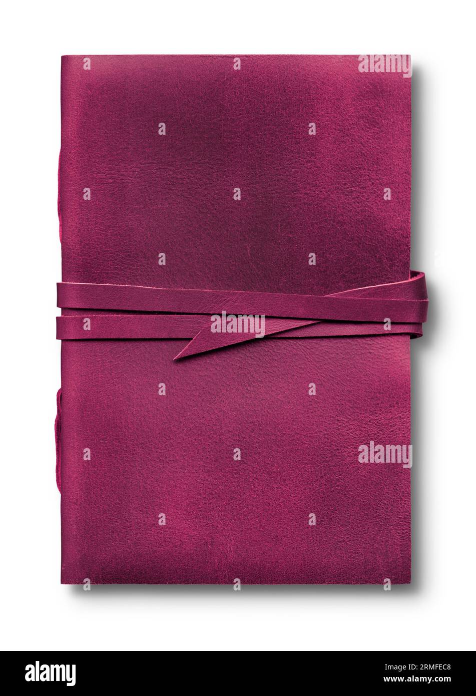 Old worn purple leather notebook isolated on white background, closed ...