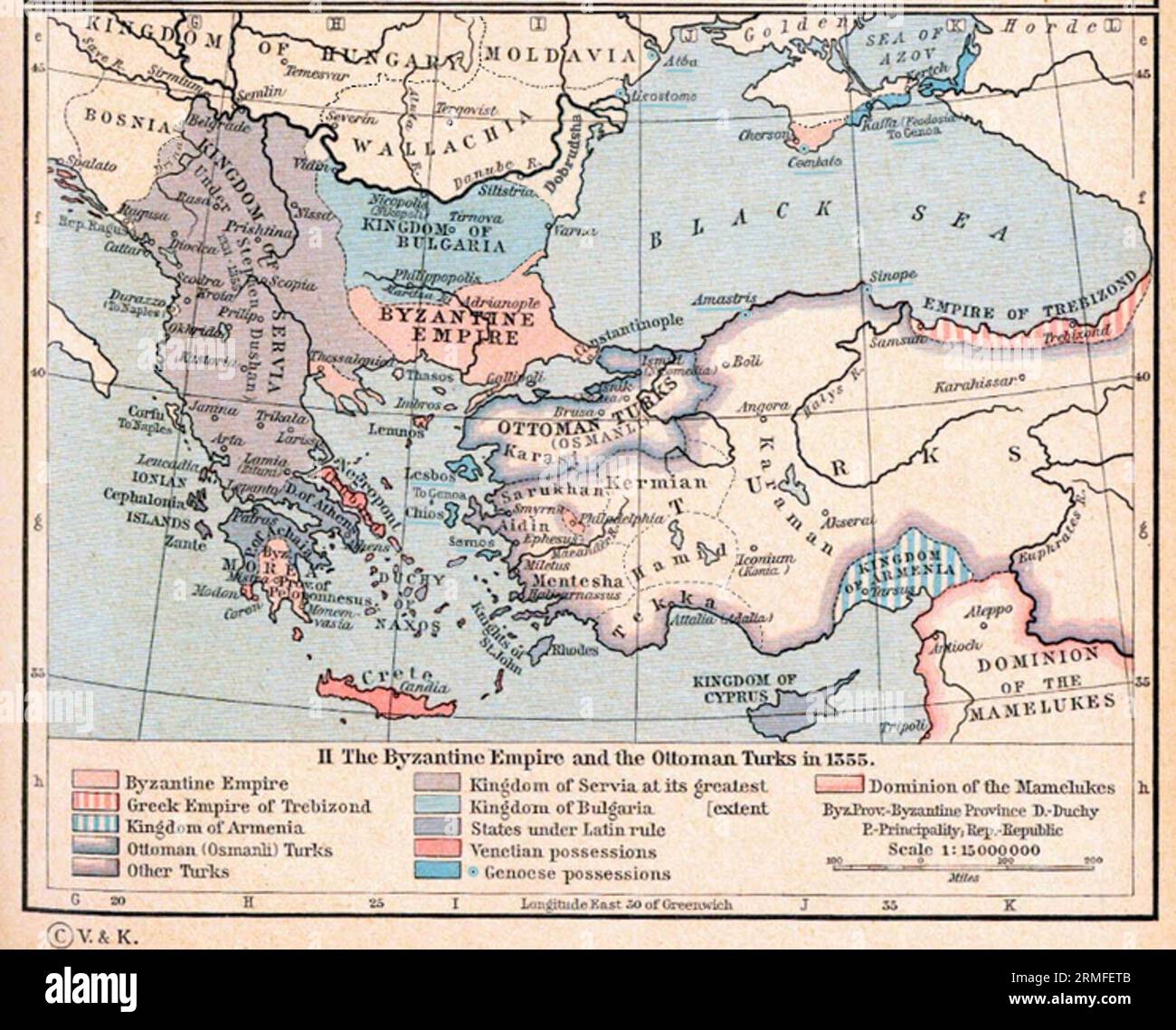 Map of Balkans, Byzantine Empire and Anatolia, 1355. -- Velhagen ...