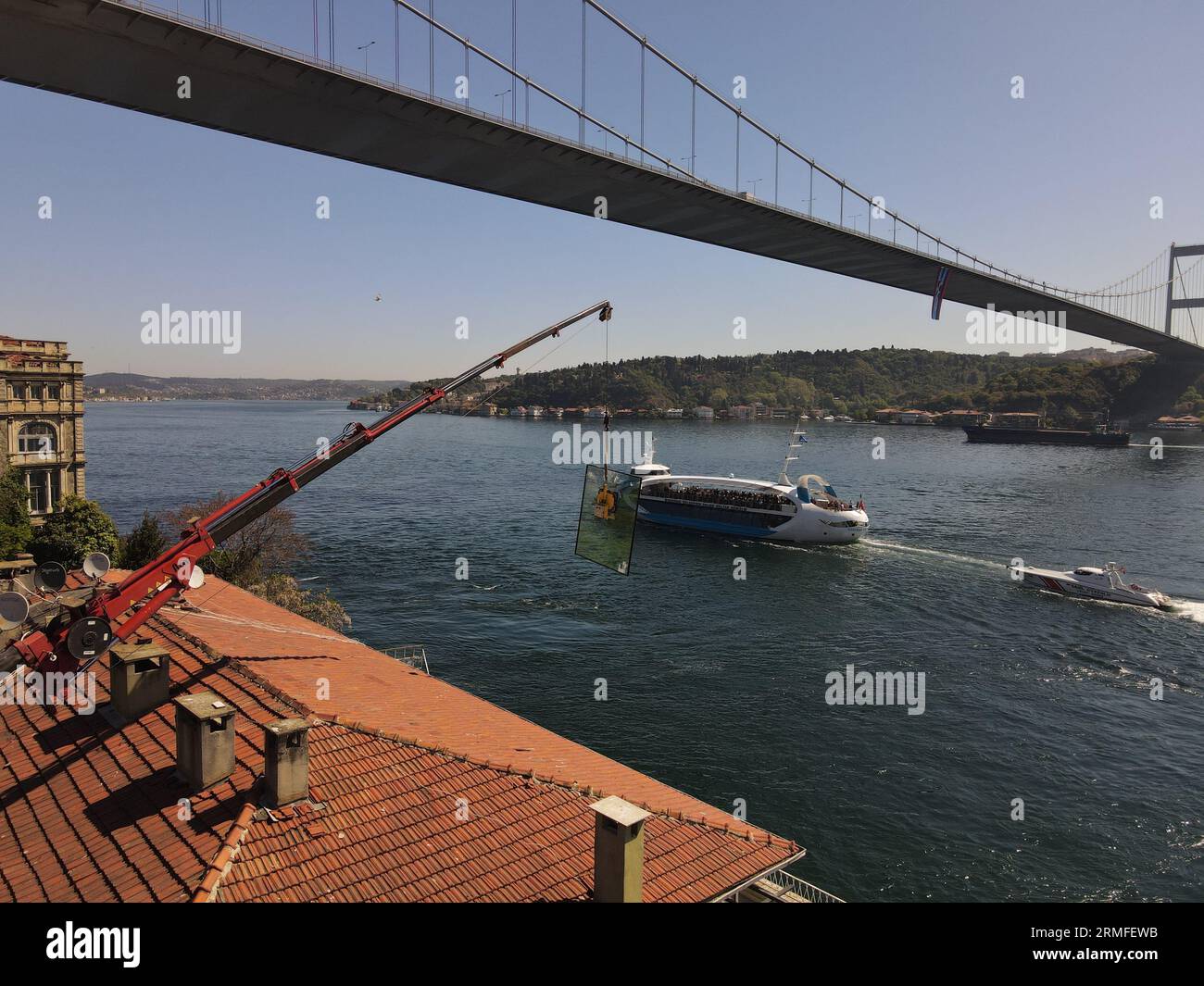 window installation company installs windows using a crane. captured by ...