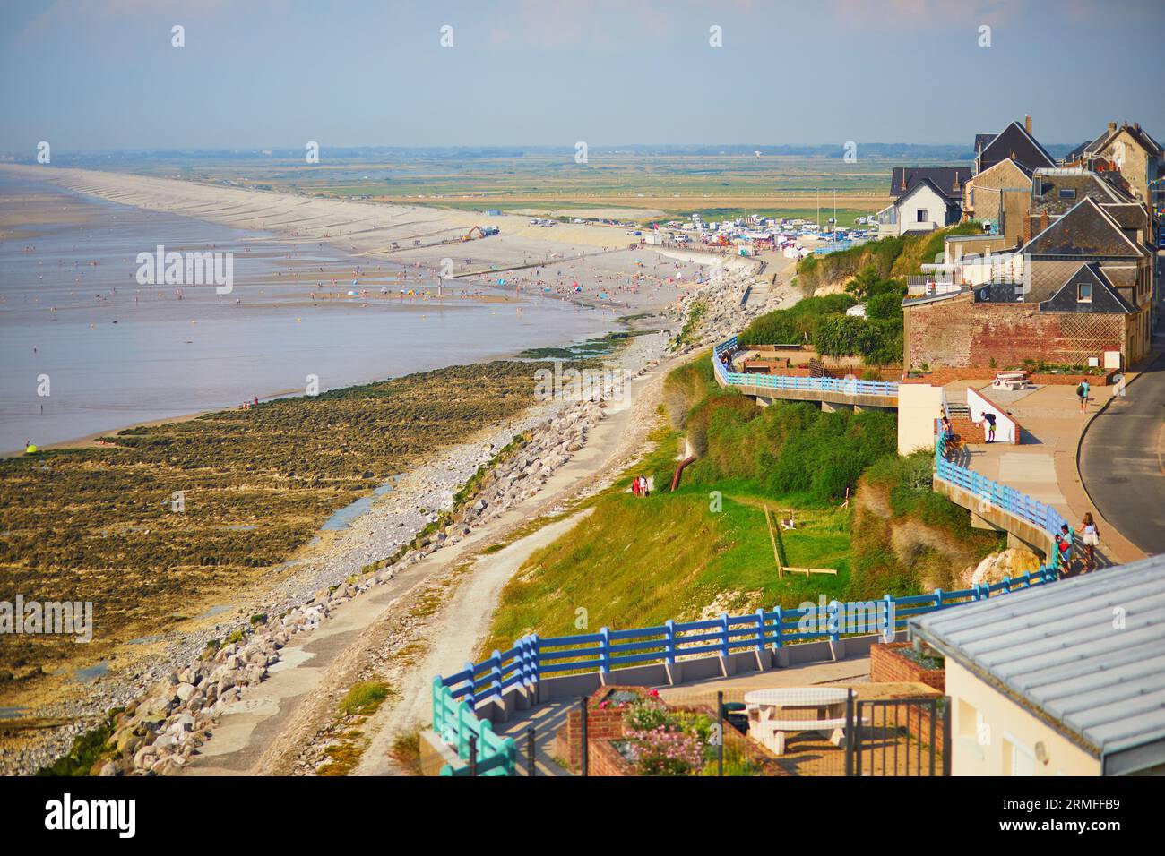 Aerial scenic view of beach and cliffs in Ault, small fishing village ...