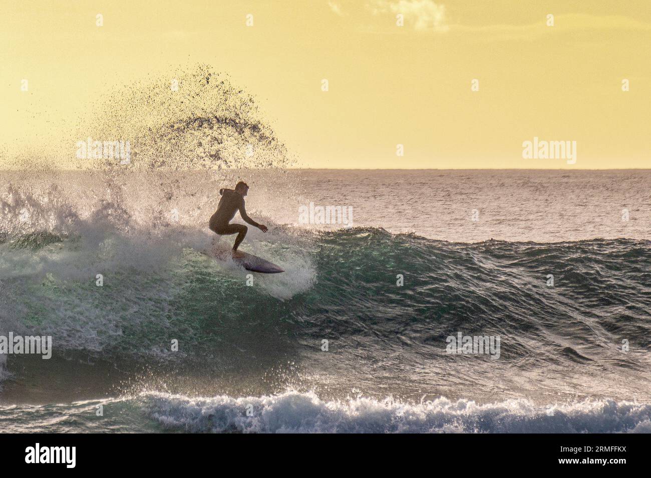 Surf and Waves of LA reunion Island Indian Ocean at sunset Stock Photo ...