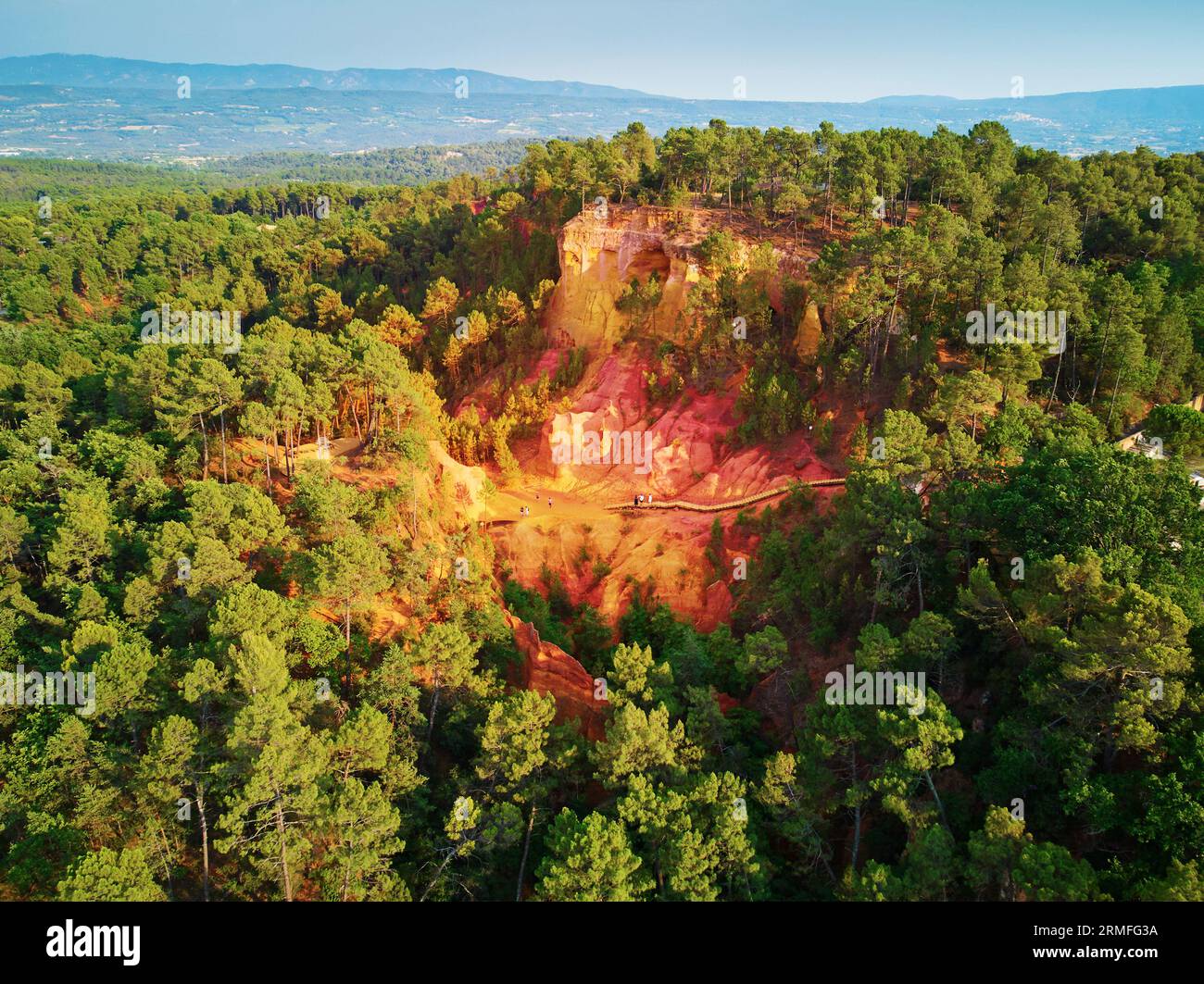 Aerial drone view of famous Ochre path (Sentier des Ocres in French ...