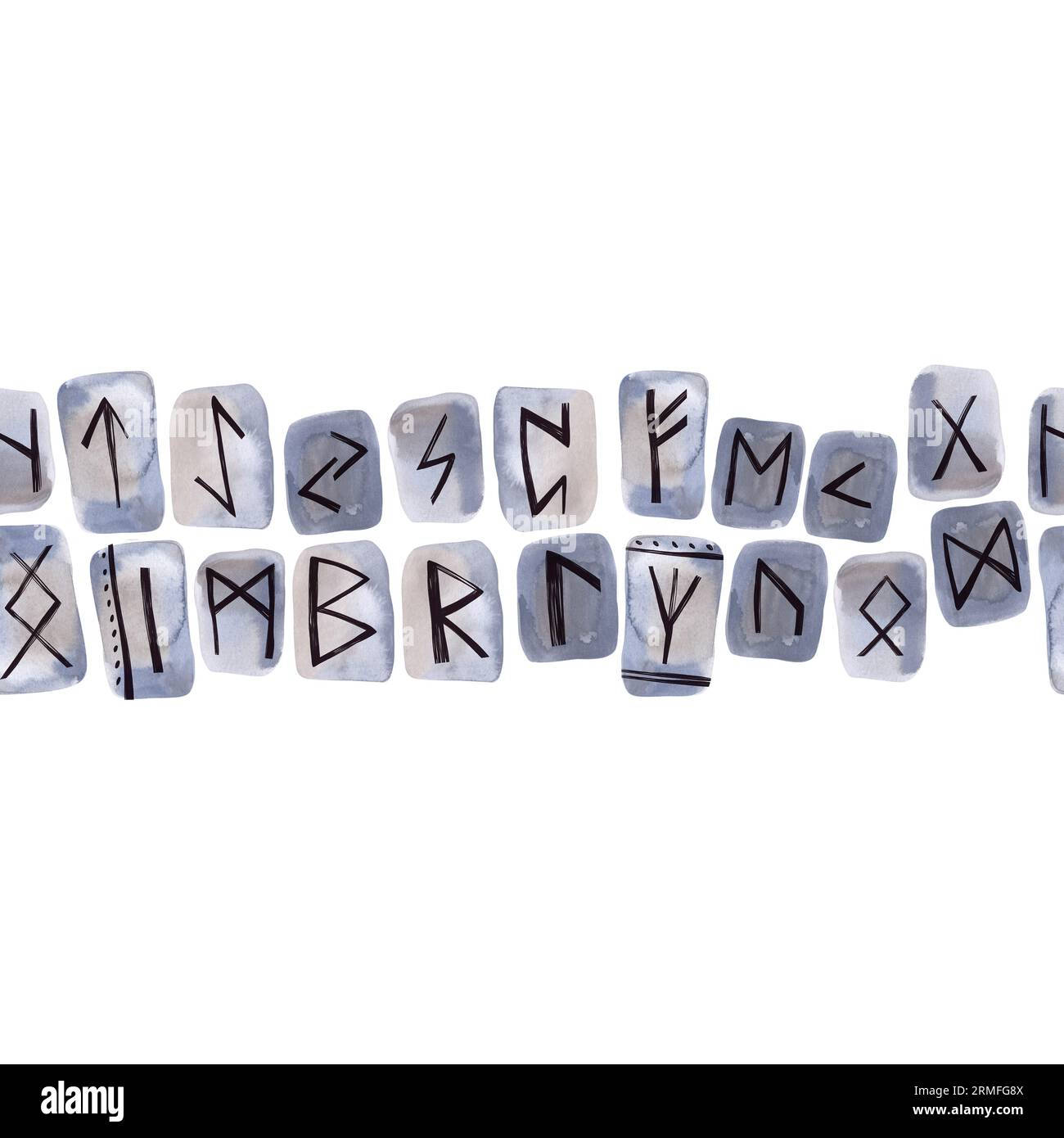 Seamless border from Scandinavian runes carved on stone. Divination ...