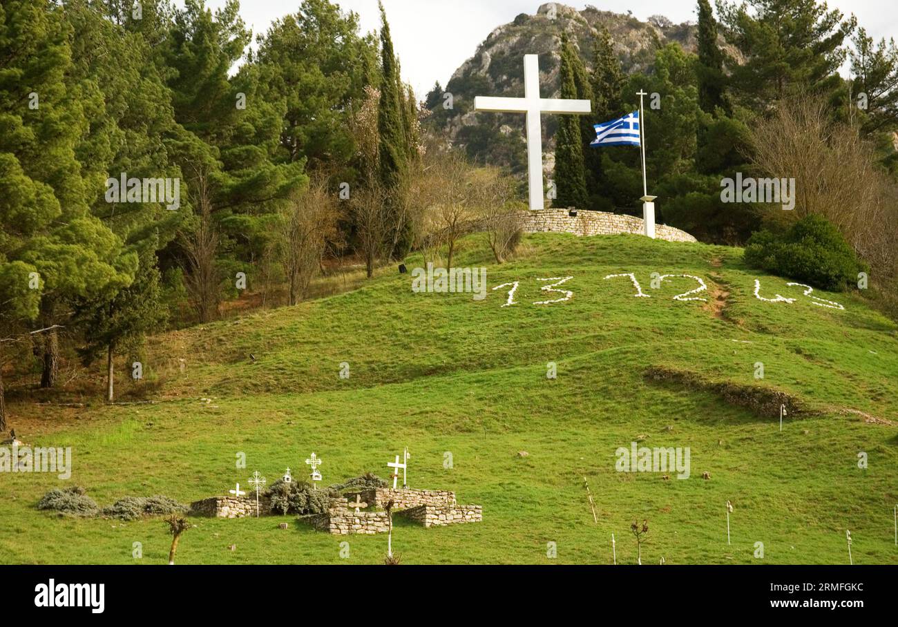 Memorial site of the massacre in Kalavryta at Peloponnese, Greece. The ...