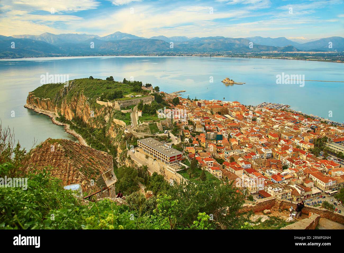 Bird's-eye view of Nafplion center, a greek town at Peloponnese ...