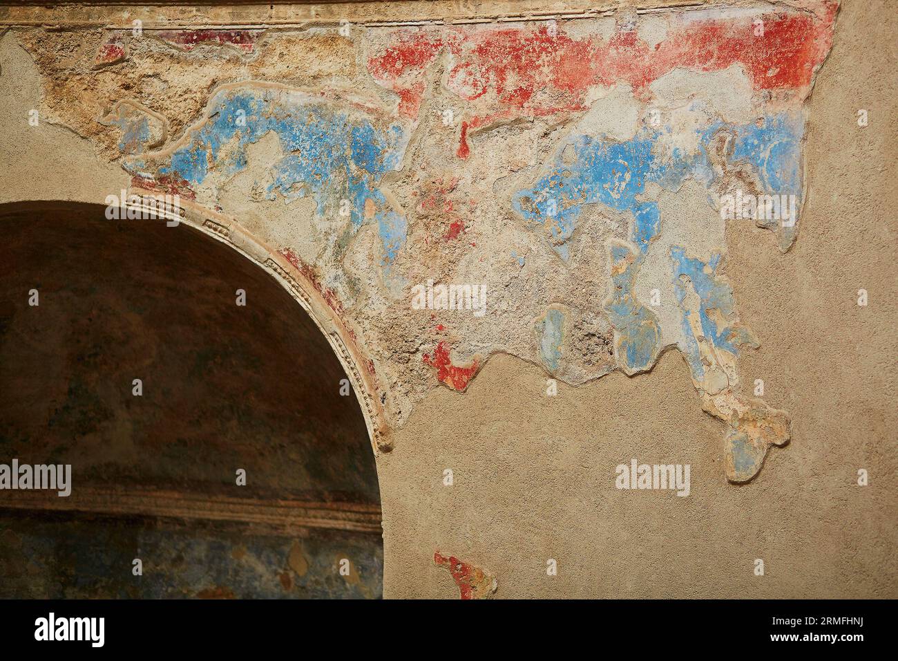 Ancient color wall paintings (frescos) in Pompeii, Roman town near ...