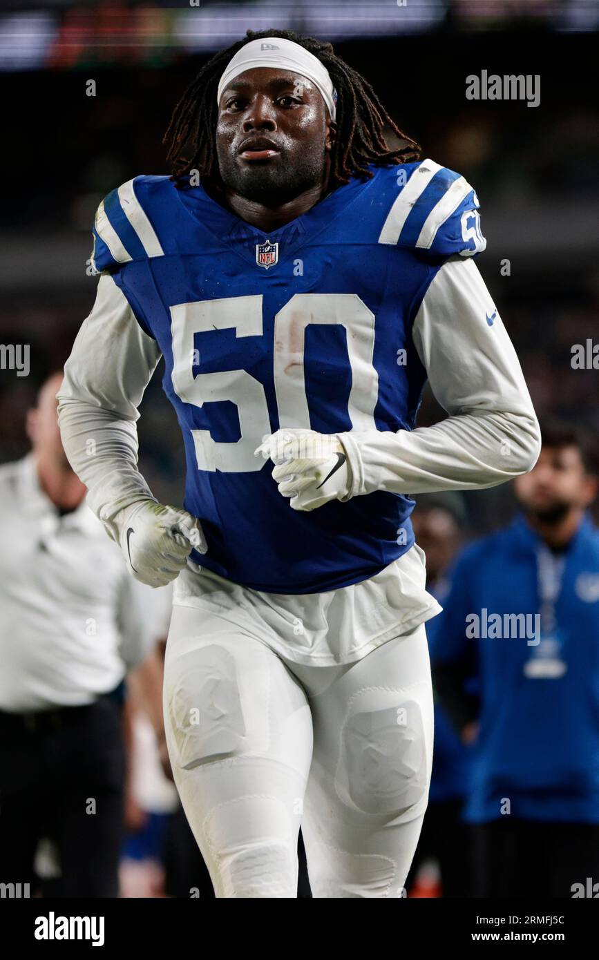 Indianapolis Colts linebacker Segun Olubi (50) in action against the ...