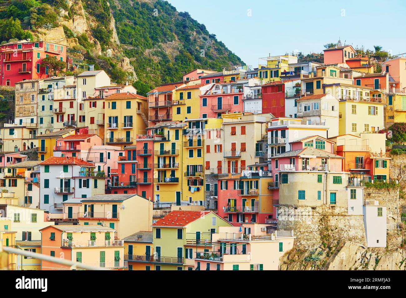 Scenic view to Manarola, one of five famous villages of Cinque Terre in ...