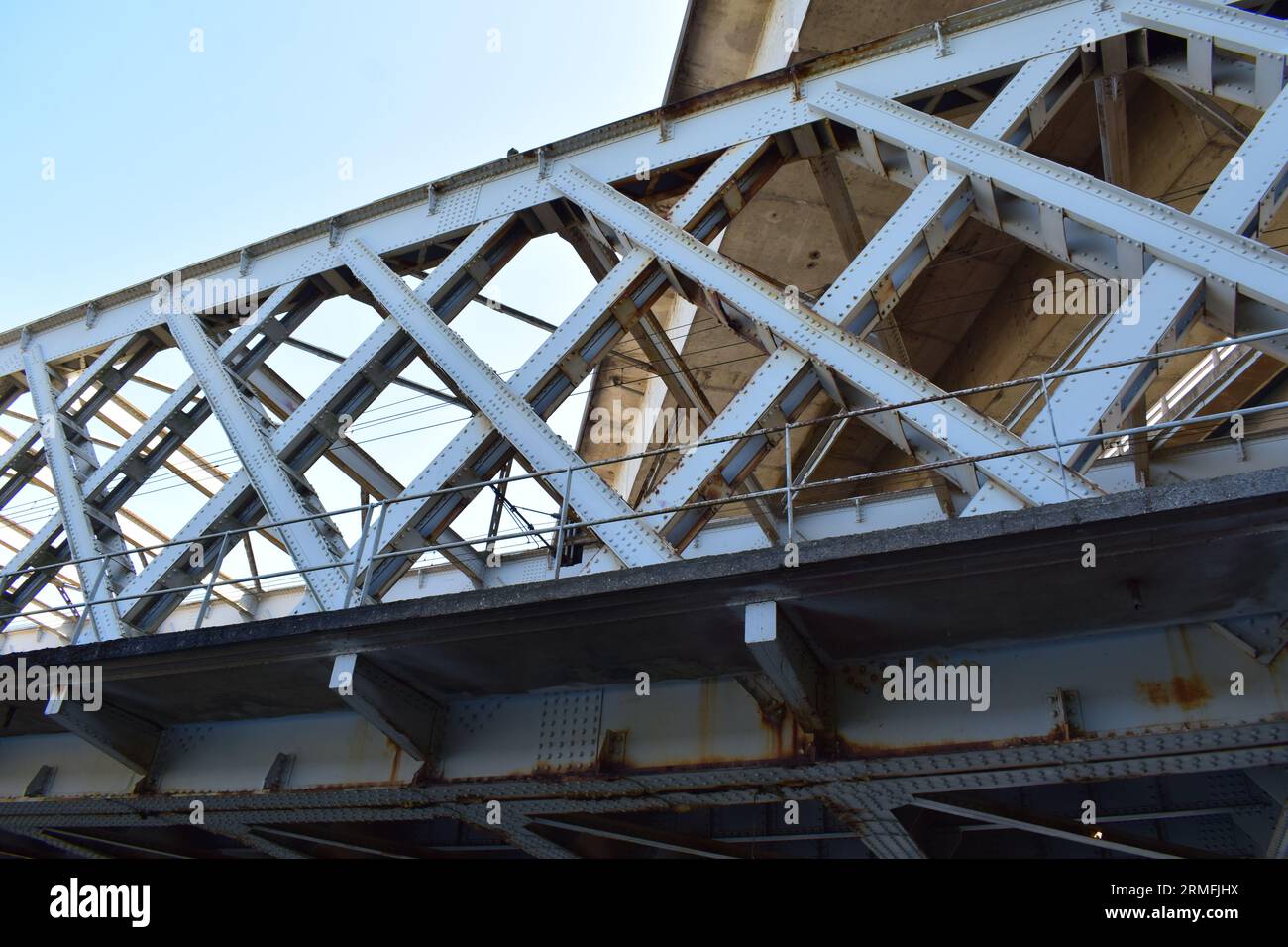 railroad bridge with a highway bridge above Stock Photo - Alamy
