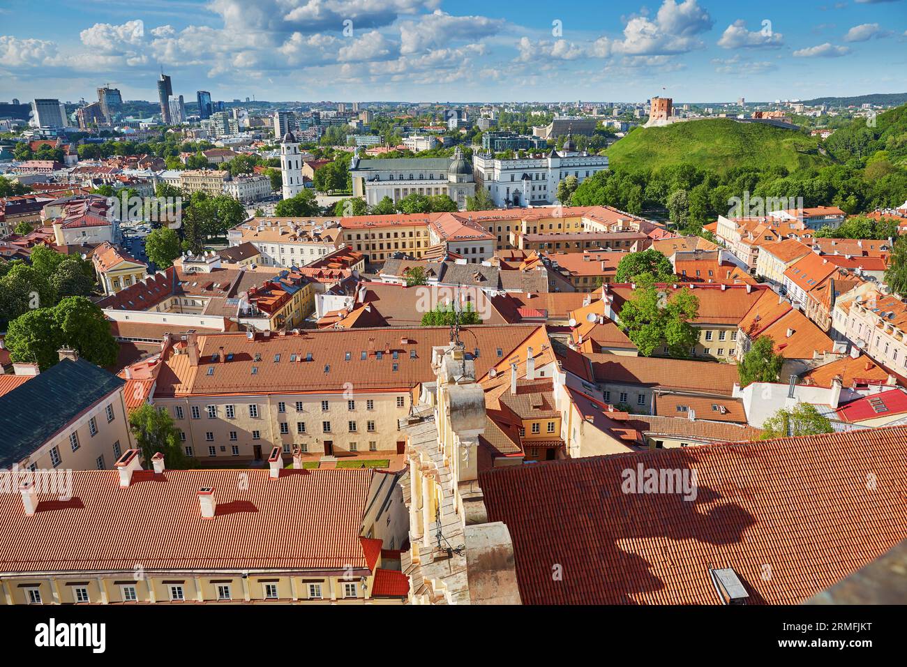 Beautiful panorama of Vilnius Old Town with Gediminas hill and Bell ...
