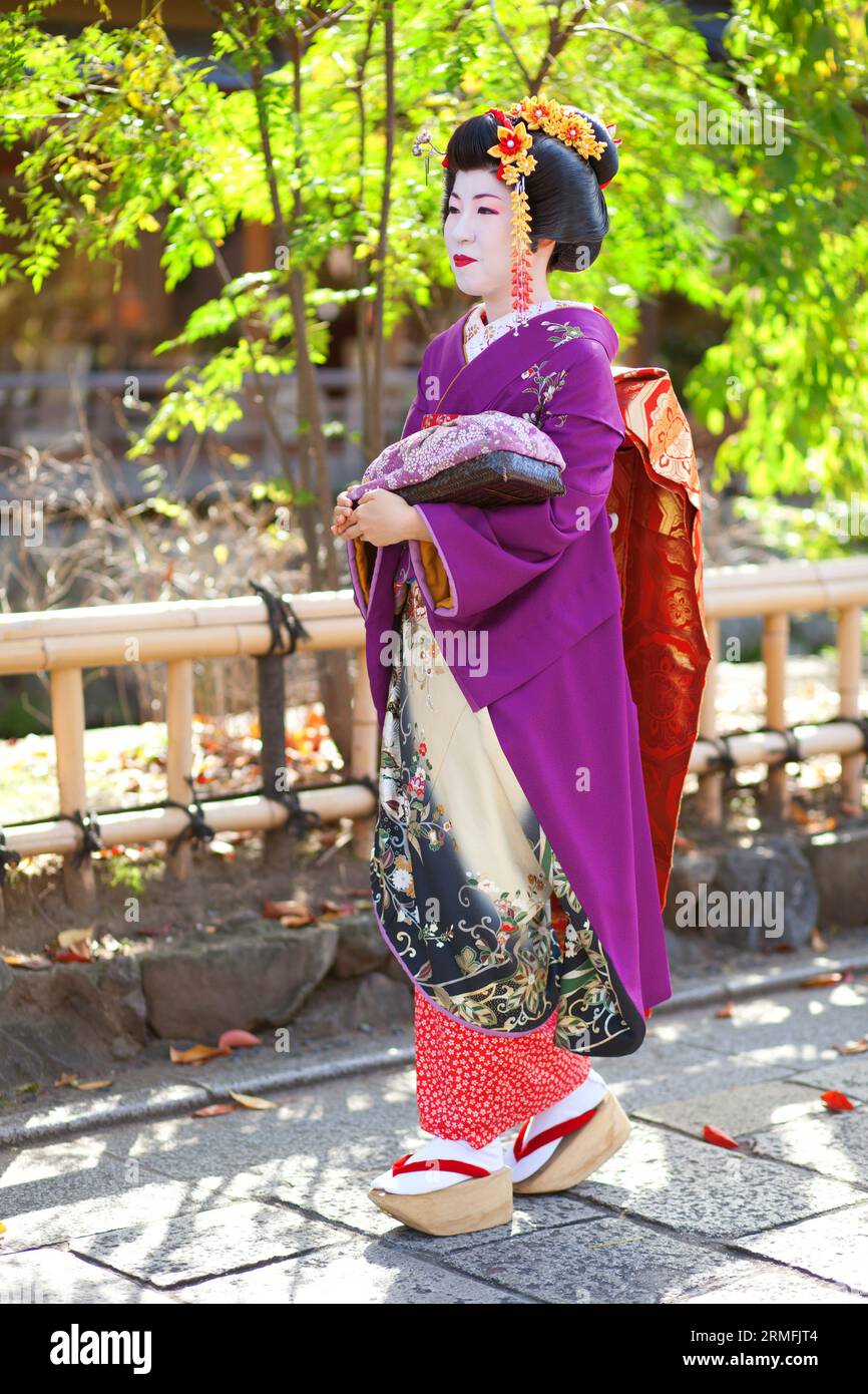 KYOTO, JAPAN - NOVEMBER 8: Young Maiko in traditional clothes attending ...