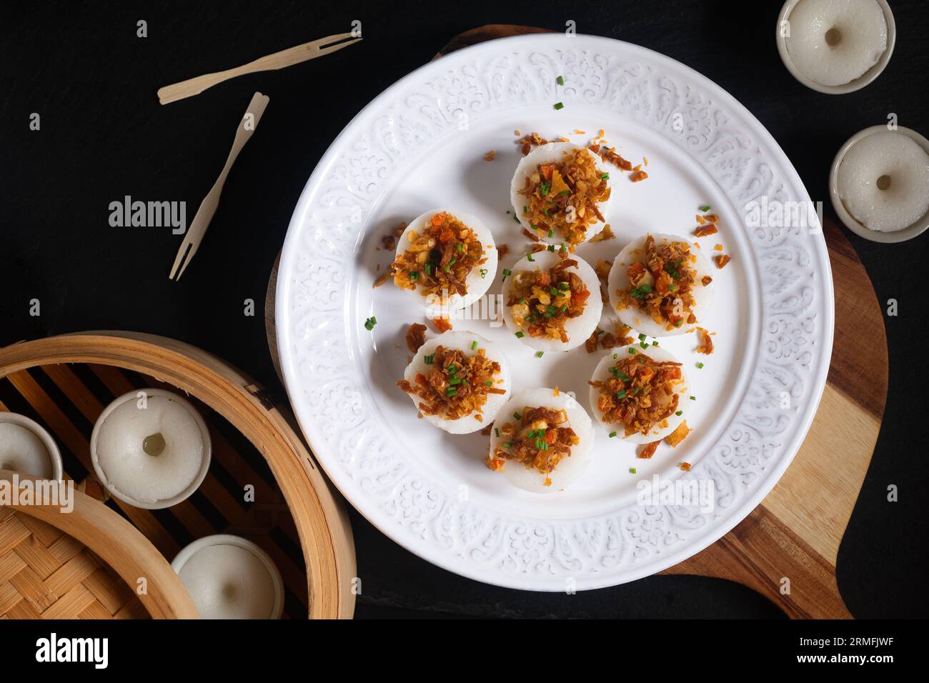 Asian food concept spot focus Chwee Kueh Strem savory rice cake on ...