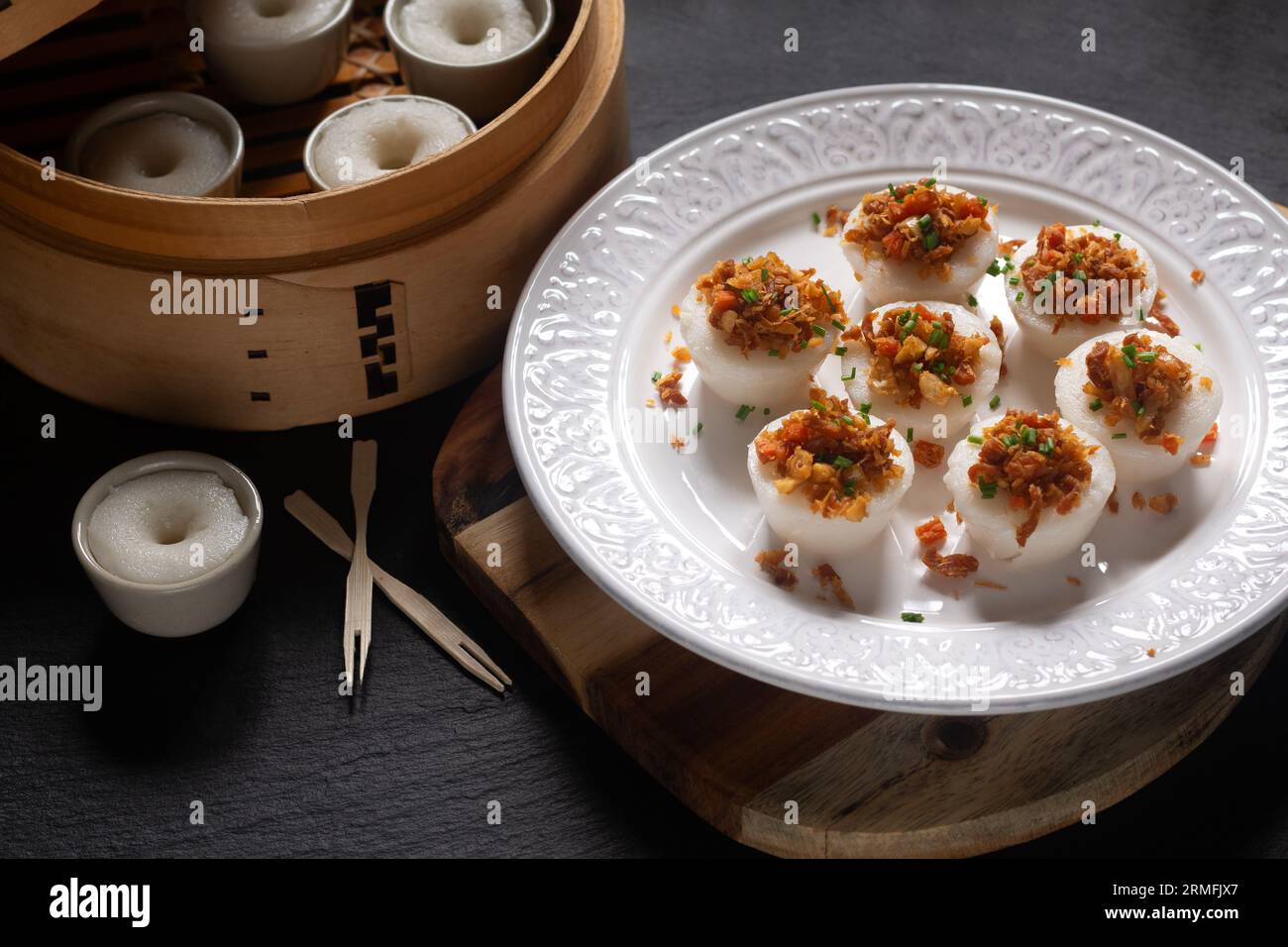 Asian food concept spot focus Chwee Kueh Strem savory rice cake on ...