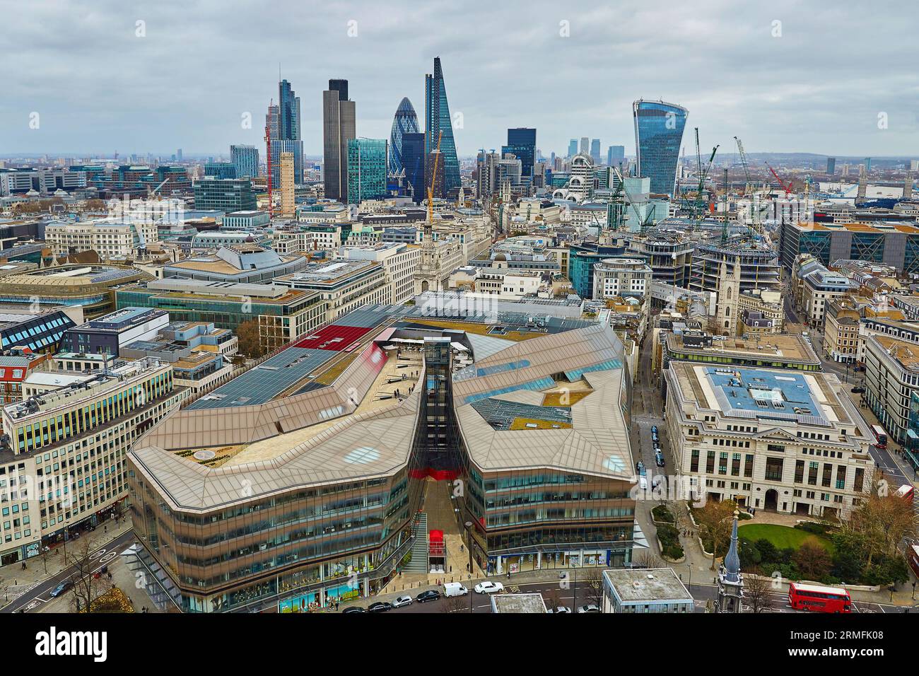 Skyline of London with famous skyscrapers such as the Gherkin, the ...