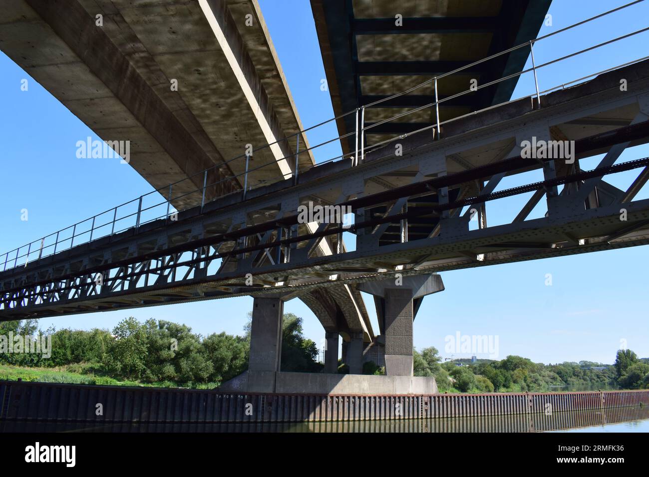 railroad bridge with a highway bridge above Stock Photo - Alamy