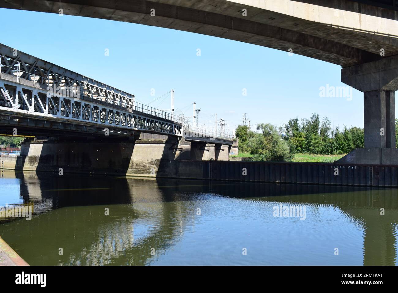 railroad bridge with a highway bridge above Stock Photo - Alamy