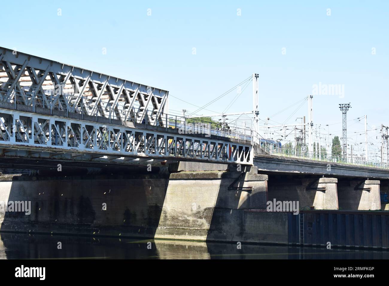 railroad bridge with a highway bridge above Stock Photo - Alamy
