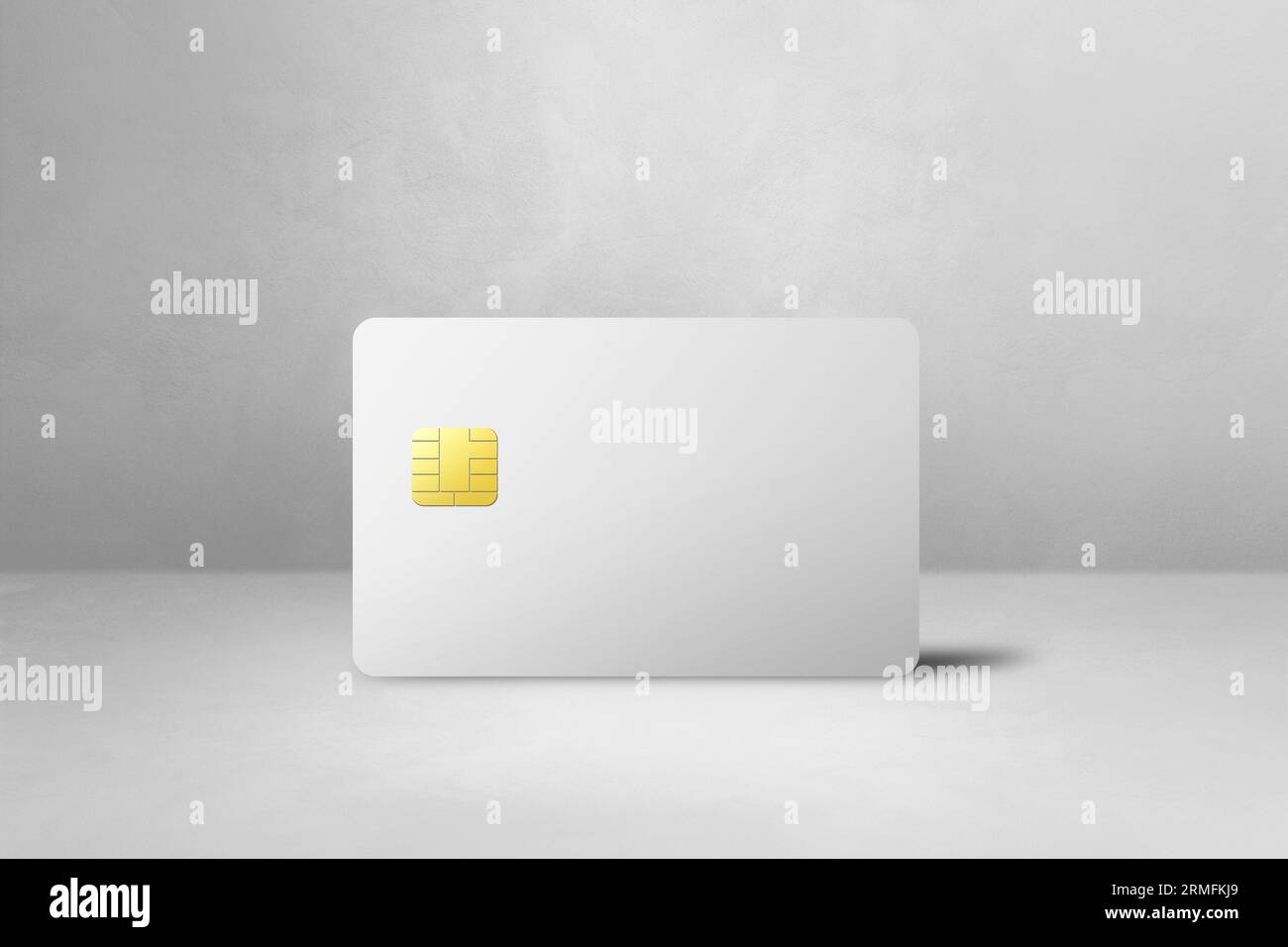 White credit card template on a light concrete background. 3D ...