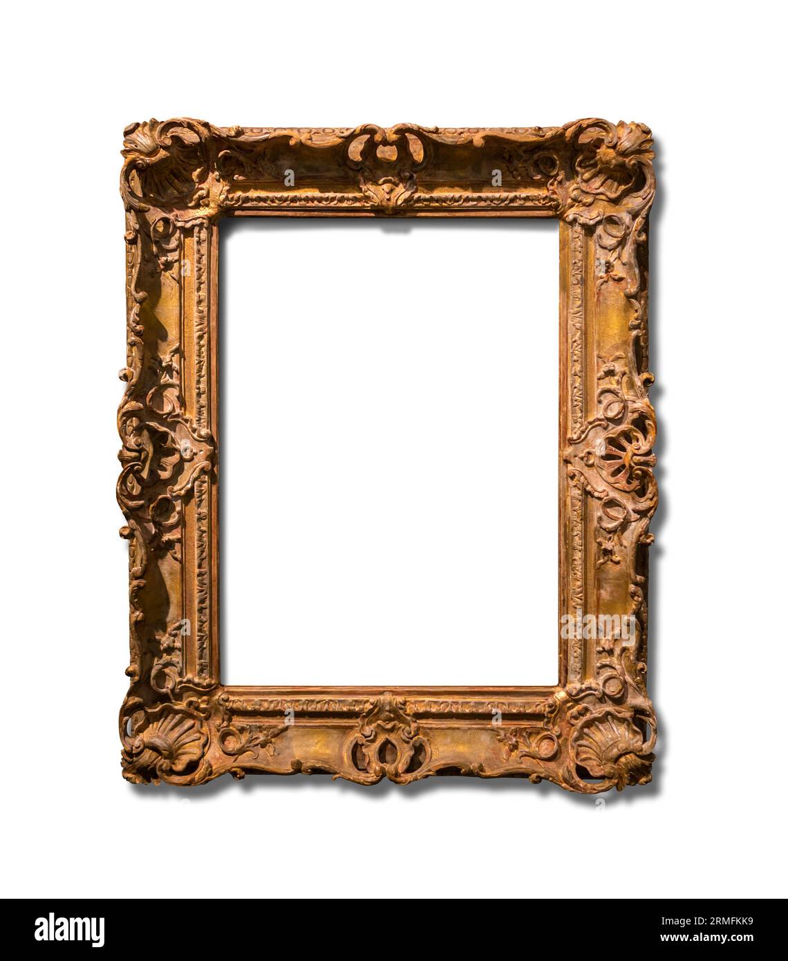 Blank gold frame isolated on white background. Empty art mockup on ...