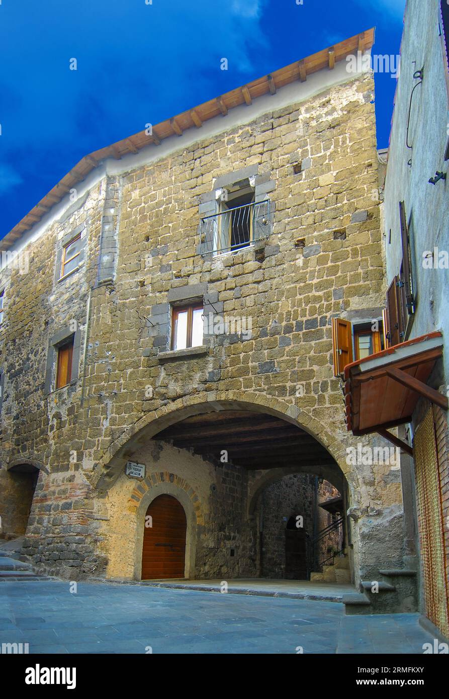 Streets in the ancient village of Marta, on the shore of the Bolsena ...