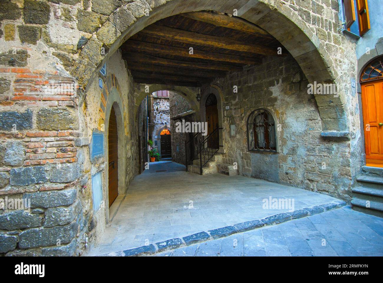 Streets in the ancient village of Marta, on the shore of the Bolsena ...
