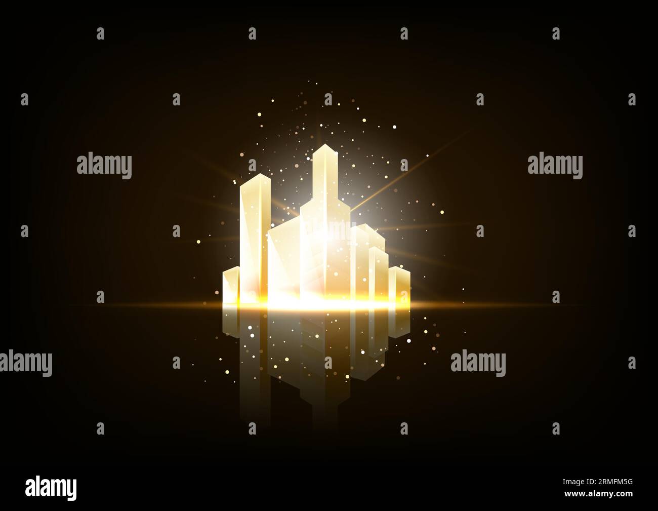 Gold Modern City Skyline vector on a dark background. Vector ...