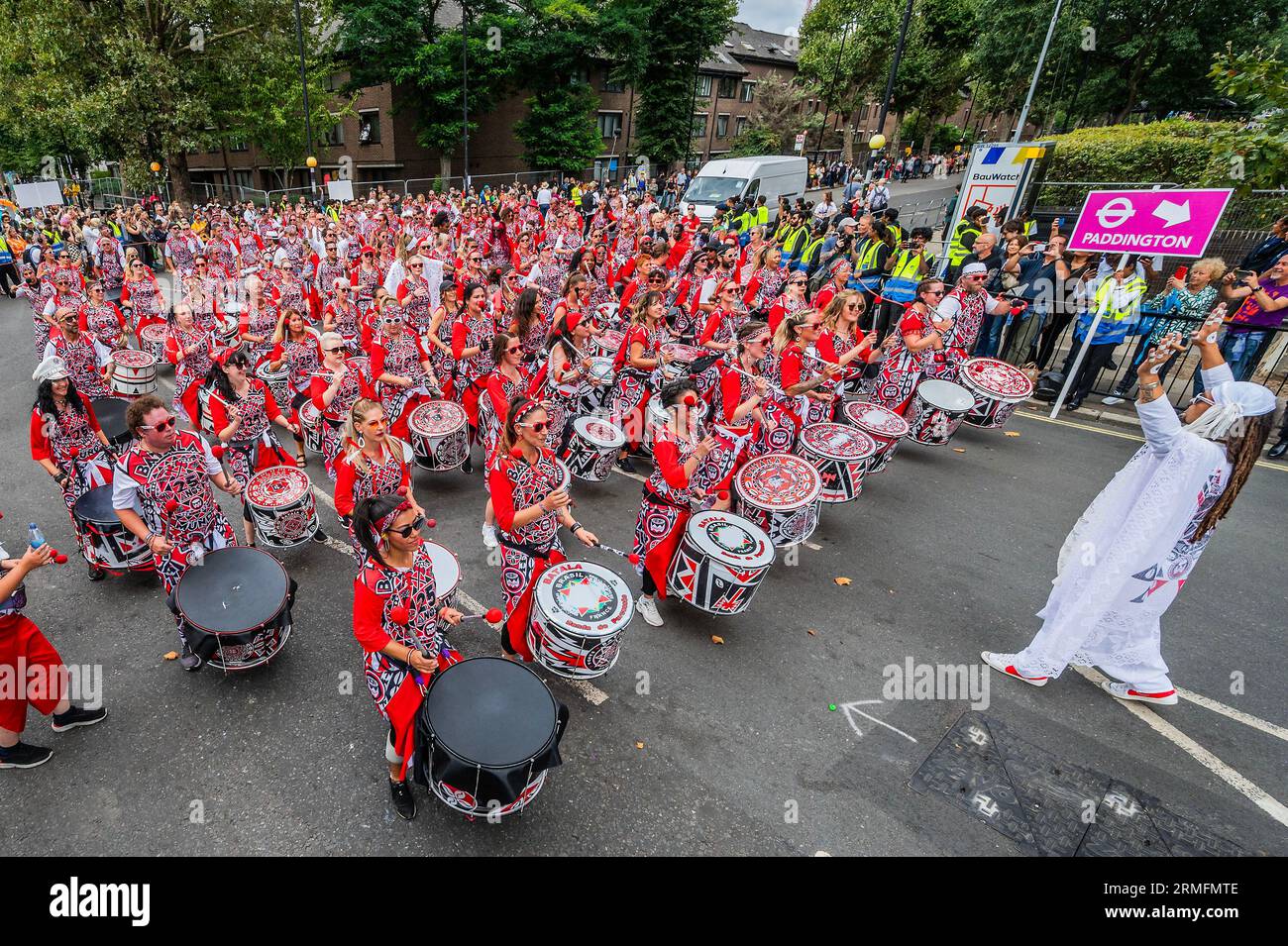 London, UK. 28th Aug, 2023. The Batala Brazil drum band celebrate their ...
