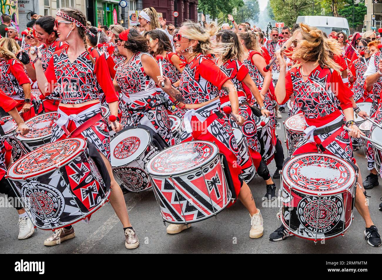 London, UK. 28th Aug, 2023. The Batala Brazil drum band celebrate their ...