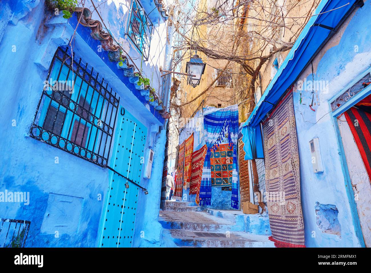 Street in Medina of Chefchaouen, Morocco, small town in northwest ...