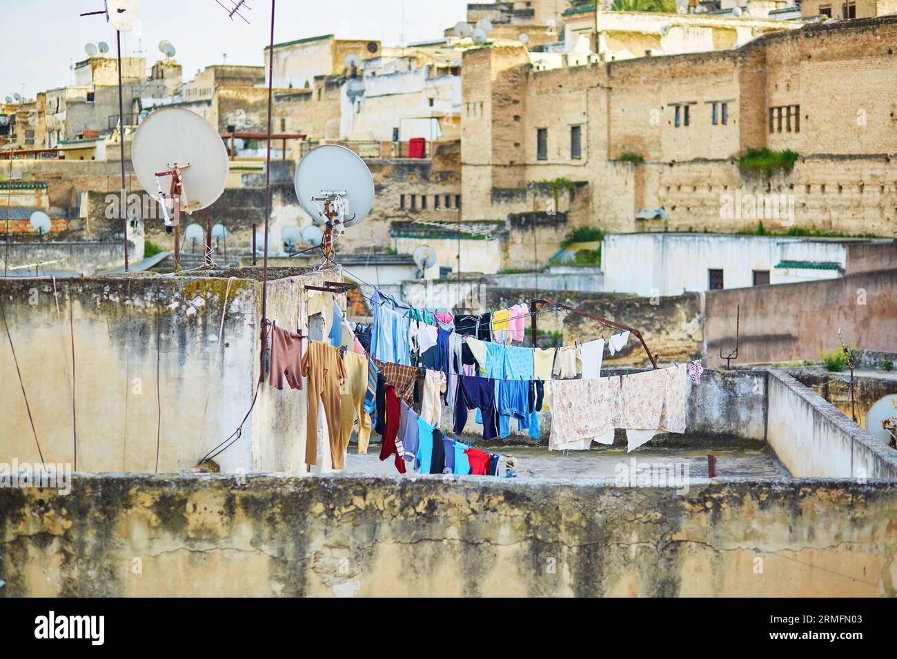 Laundry hanging on roof in Fez, Morocco Stock Photo - Alamy