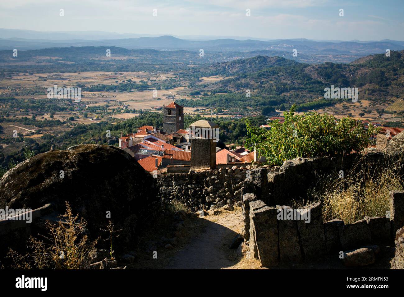 A view of the village of Monsanto, Portugal, with a panoramic view of ...