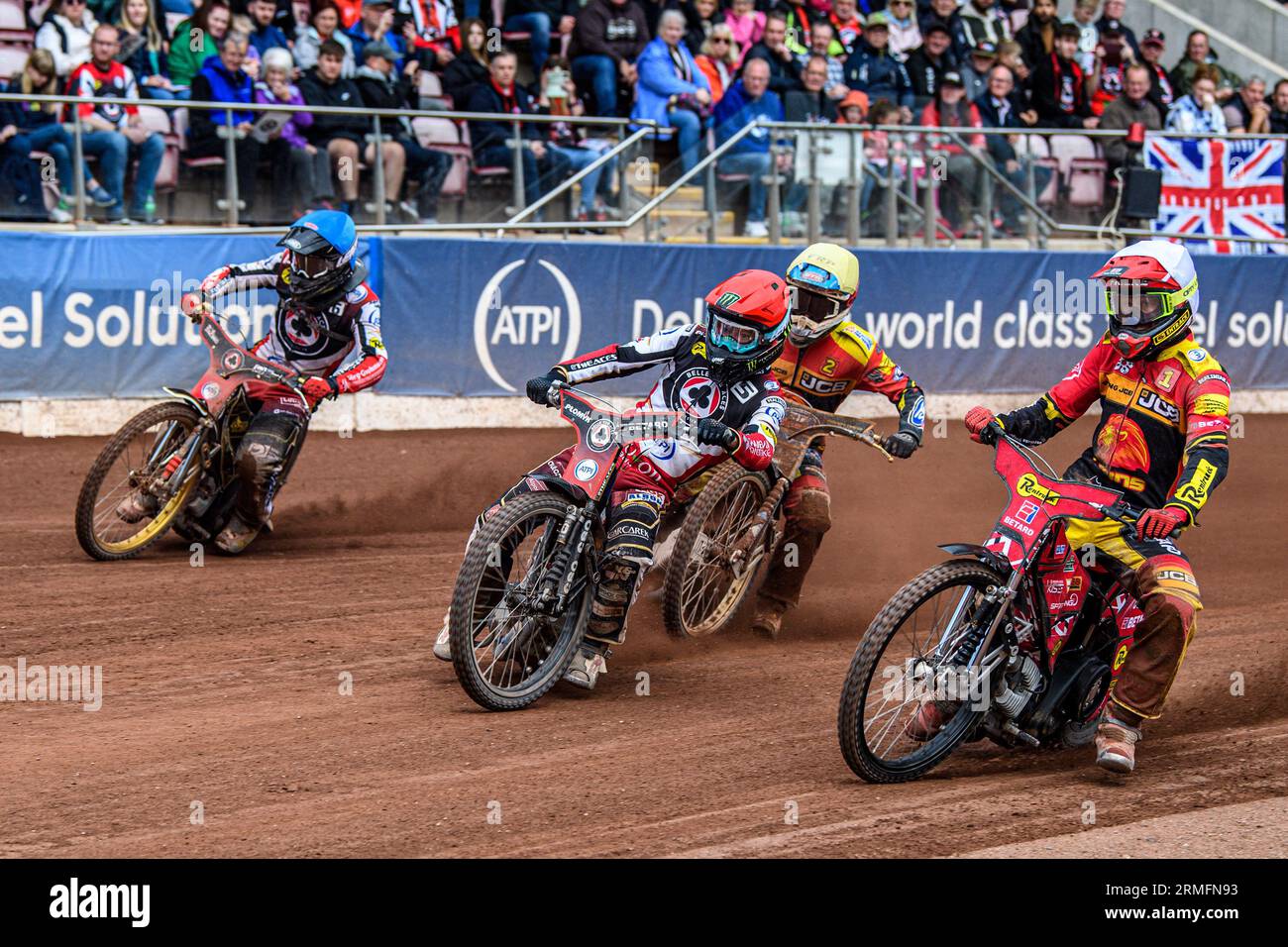 Manchester, UK. 28th Aug, 2023. Max Fricke (White) inside Dan Bewley ...