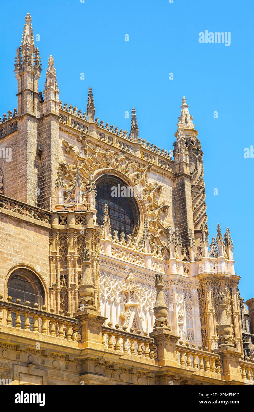 Rose window on the south side of the Seville Cathedral. Seville ...