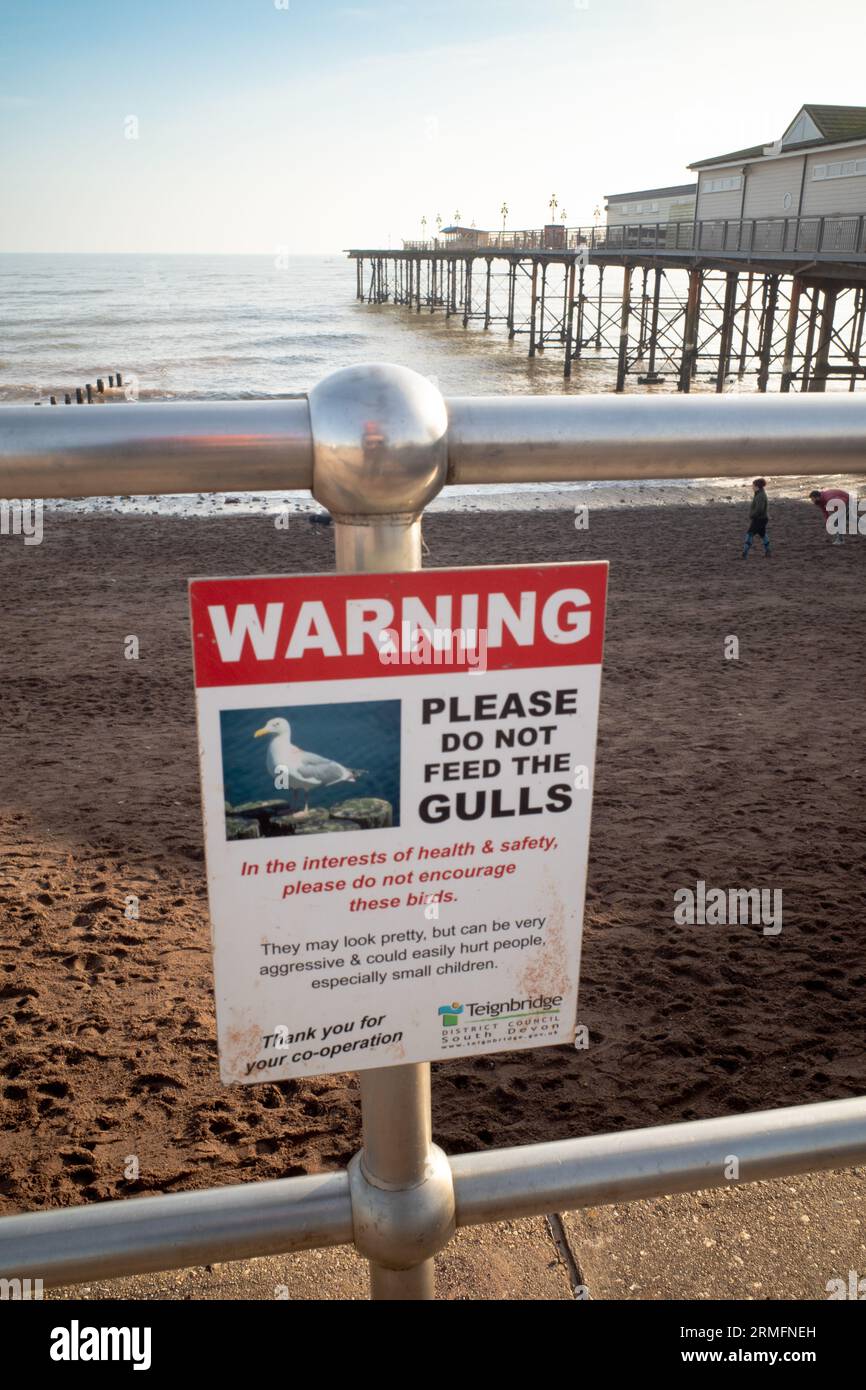 "Please do not feed the Gulls " warning sign at the beach Stock Photo ...