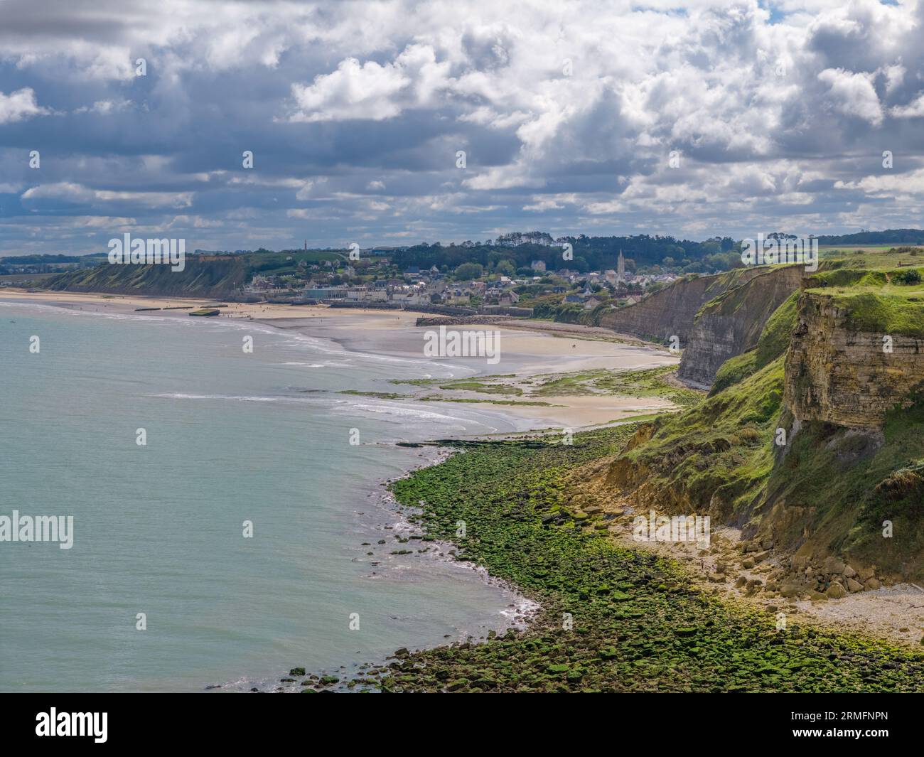 Aerial drone photo of Arromanches les Bains in Normandy France. The ...